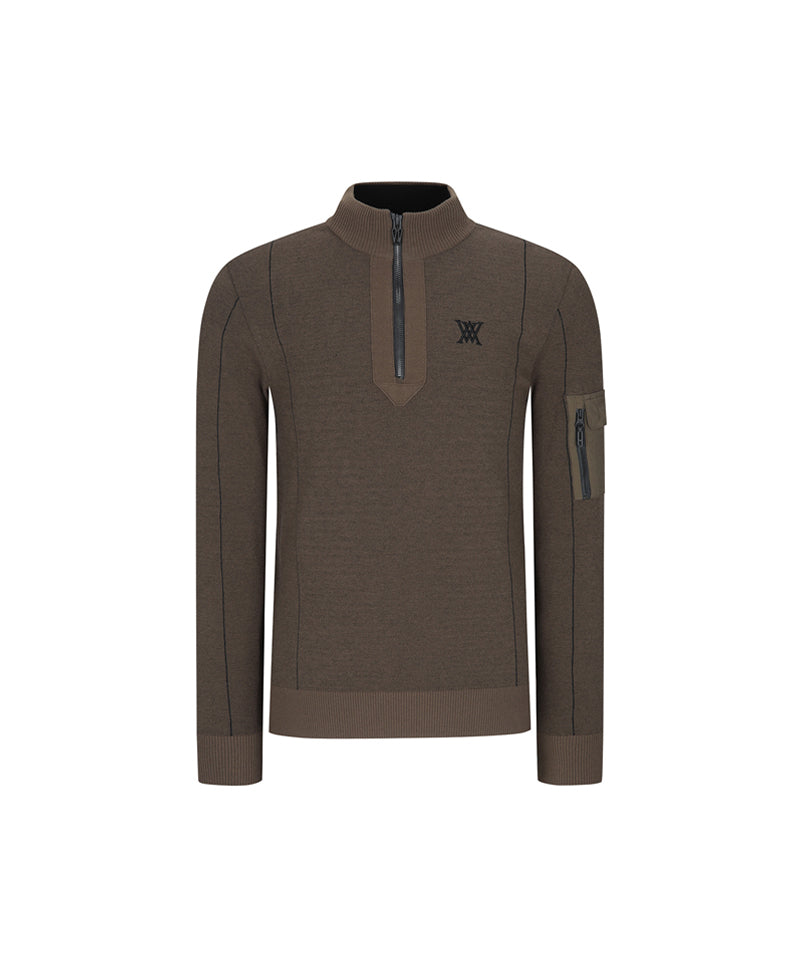 Men's Two Tone Half Zip-Up Pullover - Khaki – Anew Golf USA