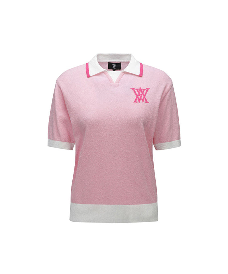 Women's Chest Big Logo Collar Short Sweater - Light Pink – Anew Golf USA